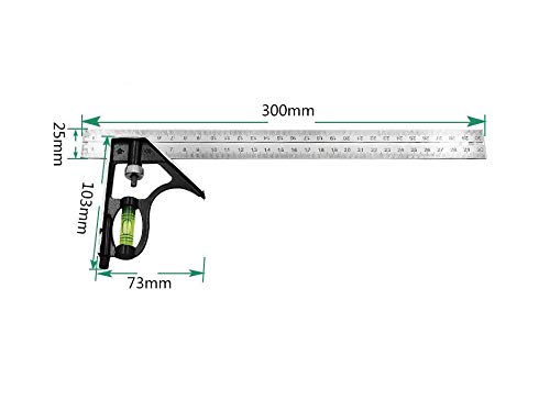 Dtacke 300mm/12 Precise Stainless Steel Adjustable Sliding Combination Square Set Right Angle Ruler Adjustable Leveled Square Head Right Angle Ruler