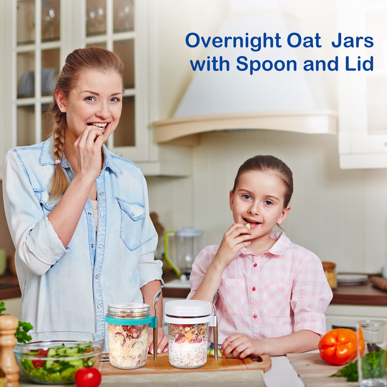 Irenare 9 Pcs Overnight Oats Containers with Lids and Spoons 12 oz Overnight Oats Jars Oatmeal Container Glass Mason Jars for Overnight Oats Meal Prep Yogurt Salad Fruit
