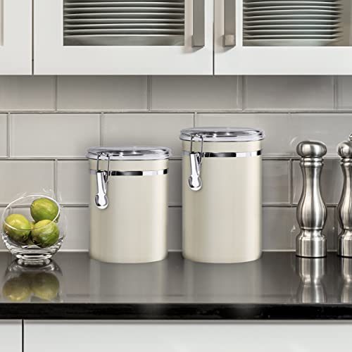 Oggi Stainless Steel Kitchen Canister 47 fl oz, Gray - Airtight Clamp Lid, Clear See-Thru Top - Ideal for Kitchen Storage, Food Storage, Pantry Storage. Large Size 5" x 6".