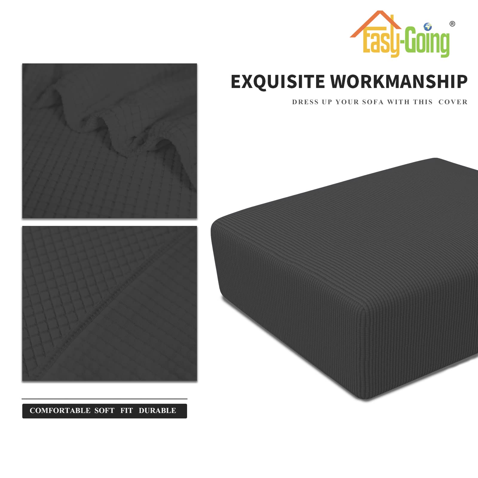 Easy-Going Stretch Square Ottoman Cover 40x40x15 inch Folding Storage Stool Furniture Protector Soft Rectangle slipcover with Elastic Bottom Dark Grey