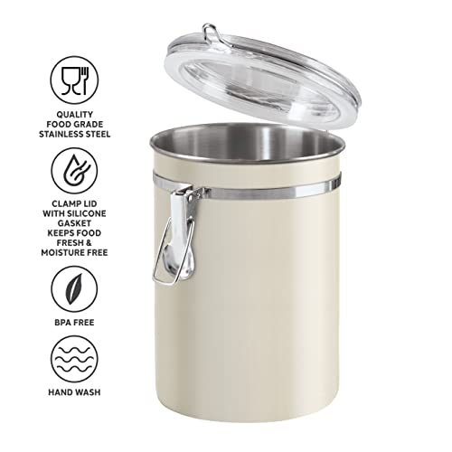 Oggi Stainless Steel Kitchen Canister 47 fl oz, Gray - Airtight Clamp Lid, Clear See-Thru Top - Ideal for Kitchen Storage, Food Storage, Pantry Storage. Large Size 5" x 6".
