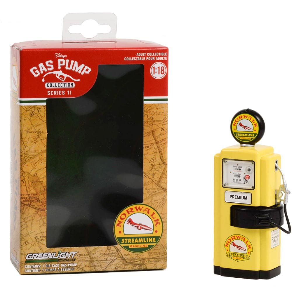 ModelToyCars 1948 Wayne 100-A Gas Pump Norwalk Gasoline, Yellow, Greenlight 14110A - 1/18 Scale Diecast Gas Pump