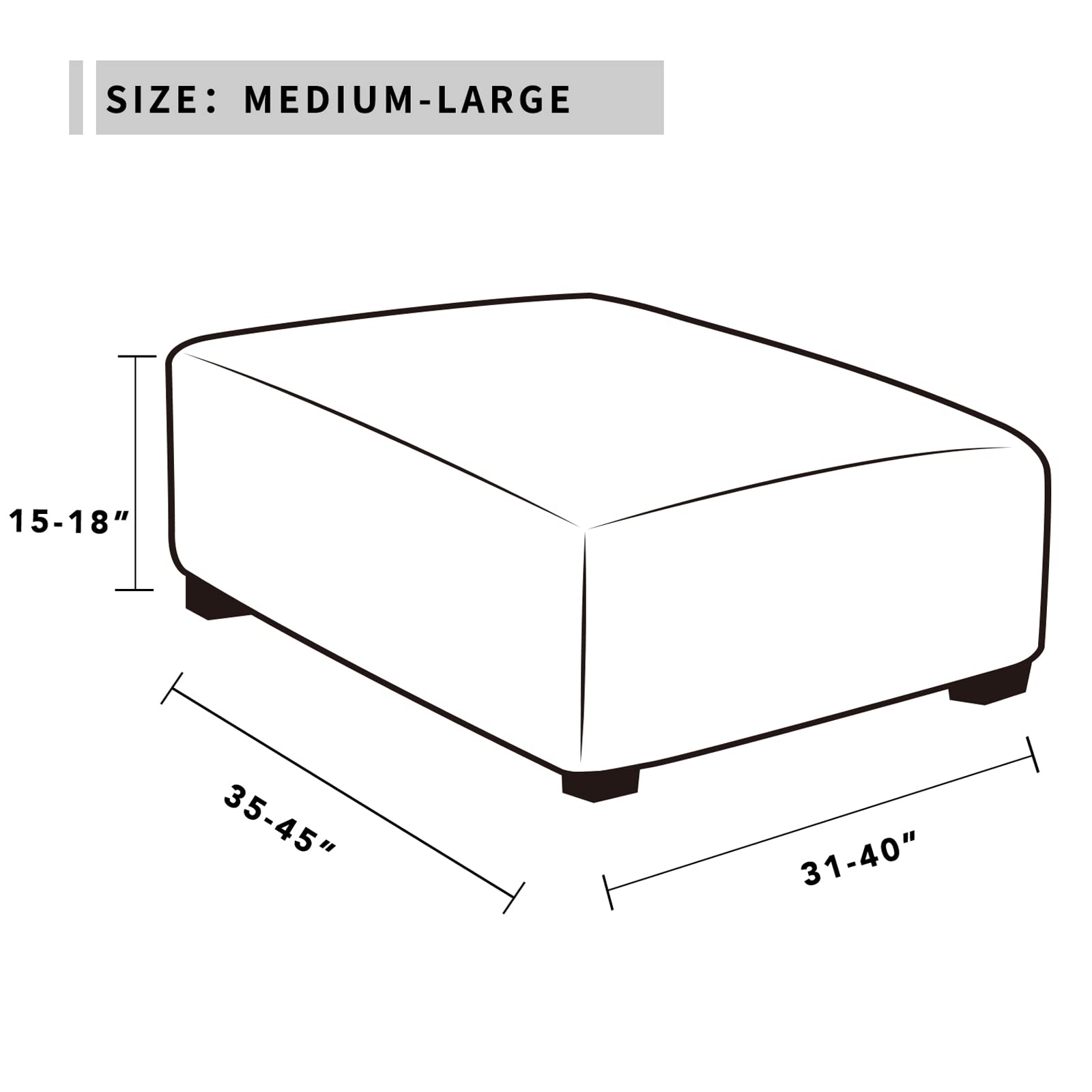 Easy-Going Stretch Square Ottoman Cover 40x40x15 inch Folding Storage Stool Furniture Protector Soft Rectangle slipcover with Elastic Bottom Dark Grey