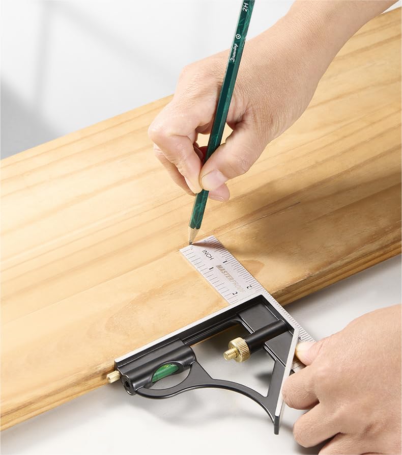 Dtacke 300mm/12 Precise Stainless Steel Adjustable Sliding Combination Square Set Right Angle Ruler Adjustable Leveled Square Head Right Angle Ruler