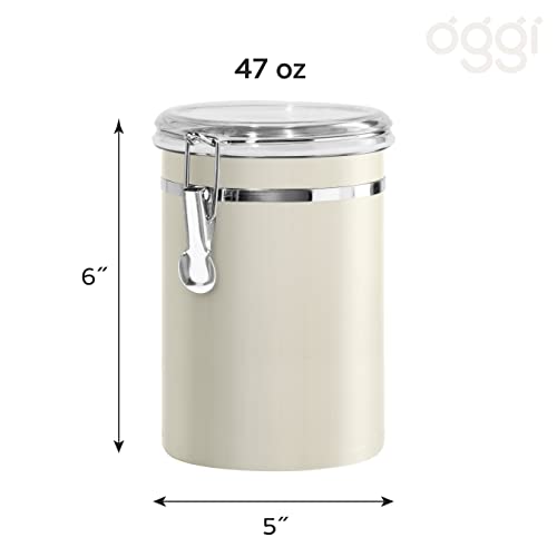 Oggi Stainless Steel Kitchen Canister 47 fl oz, Gray - Airtight Clamp Lid, Clear See-Thru Top - Ideal for Kitchen Storage, Food Storage, Pantry Storage. Large Size 5" x 6".