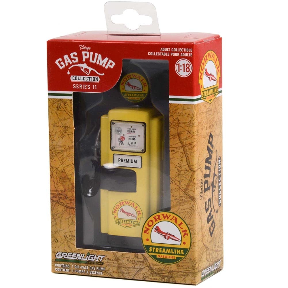 ModelToyCars 1948 Wayne 100-A Gas Pump Norwalk Gasoline, Yellow, Greenlight 14110A - 1/18 Scale Diecast Gas Pump