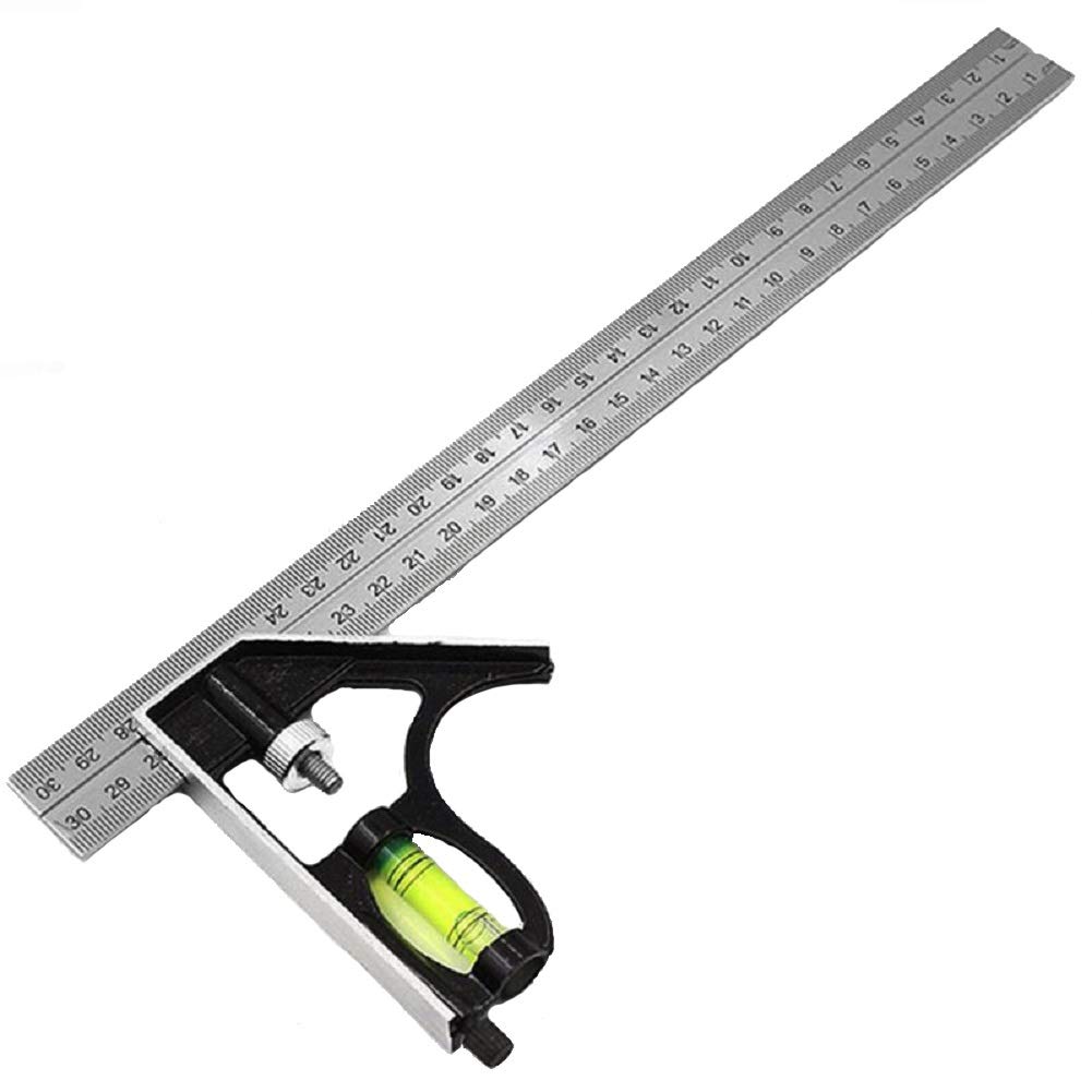 Dtacke 300mm/12 Precise Stainless Steel Adjustable Sliding Combination Square Set Right Angle Ruler Adjustable Leveled Square Head Right Angle Ruler