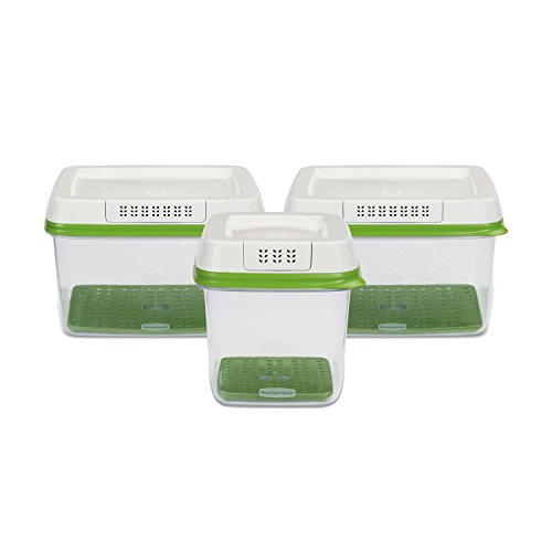 Rubbermaid 3-Piece Produce Saver Containers for Refrigerator with Lids for Food Storage, Dishwasher Safe, Clear/Green
