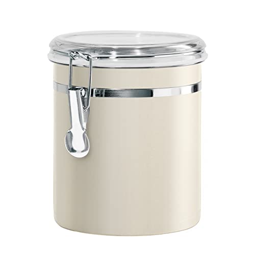 Oggi Stainless Steel Kitchen Canister 47 fl oz, Gray - Airtight Clamp Lid, Clear See-Thru Top - Ideal for Kitchen Storage, Food Storage, Pantry Storage. Large Size 5" x 6".