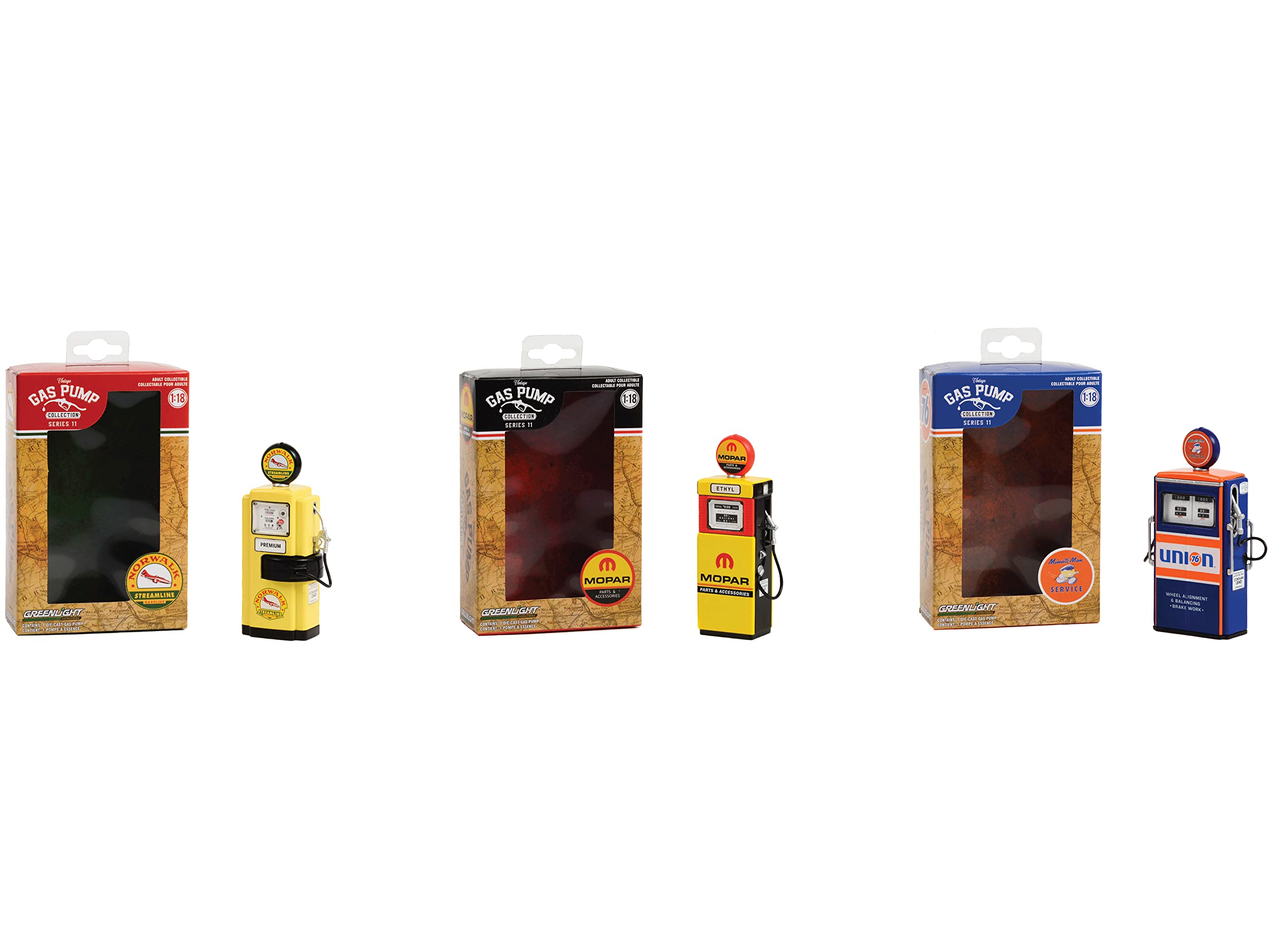 Collectibles Vintage Gas Pump Set of 3 Pumps Series 11 1/18 Diecast Models by Greenlight 14110