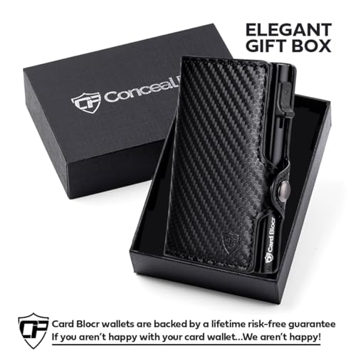 Card Blocr Pop Up Credit Card Wallet, RFID Blocking Credit Card Holder for men, Cool Wallets for Men in Carbon Wallet Design, Compact Card Holder Wallet for Secure Storage (Black PU Carbon Fiber)