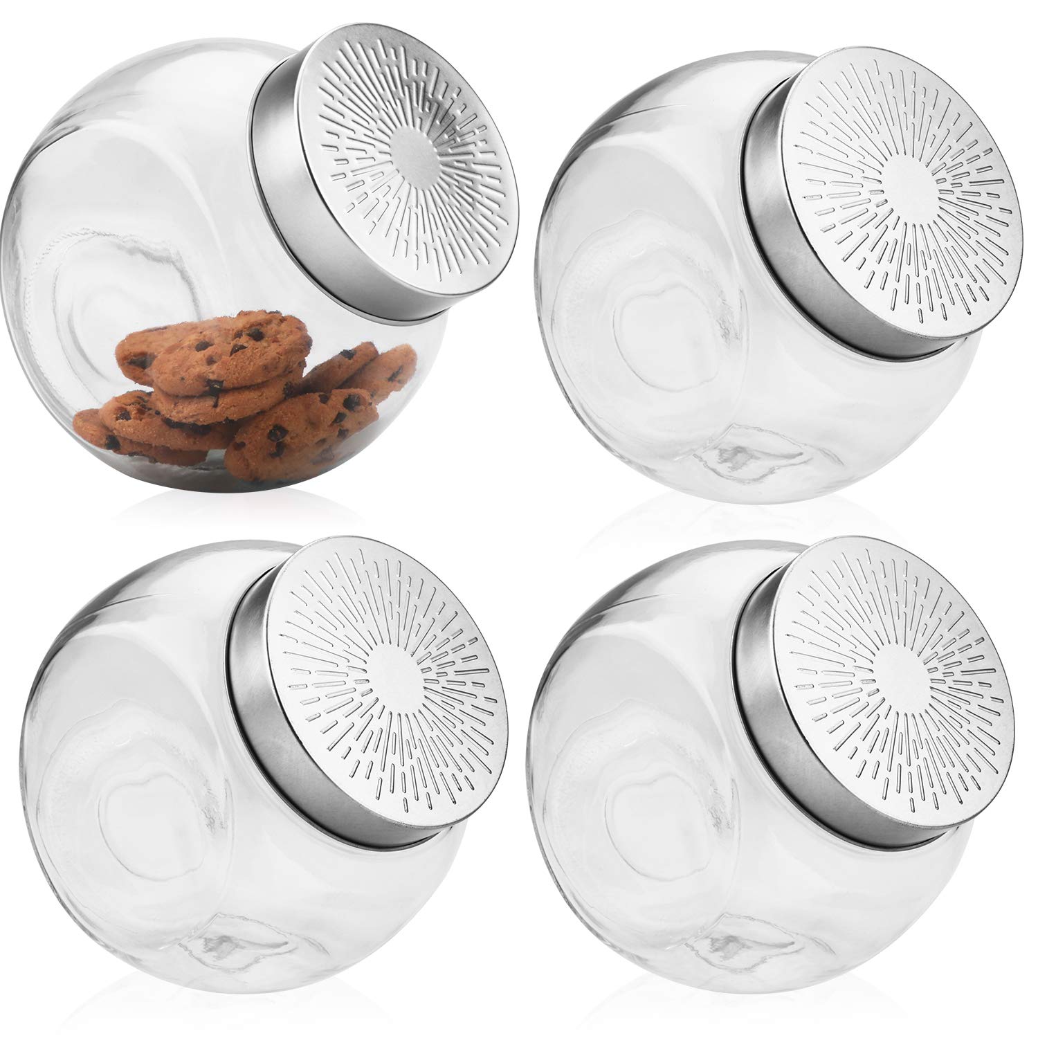 57oz Accguan Glass Candy Jar Cookie Jar With Metal Airtight Lid for Snacks, Dry Food, Jelly and Daily Food Storage, Set of 4