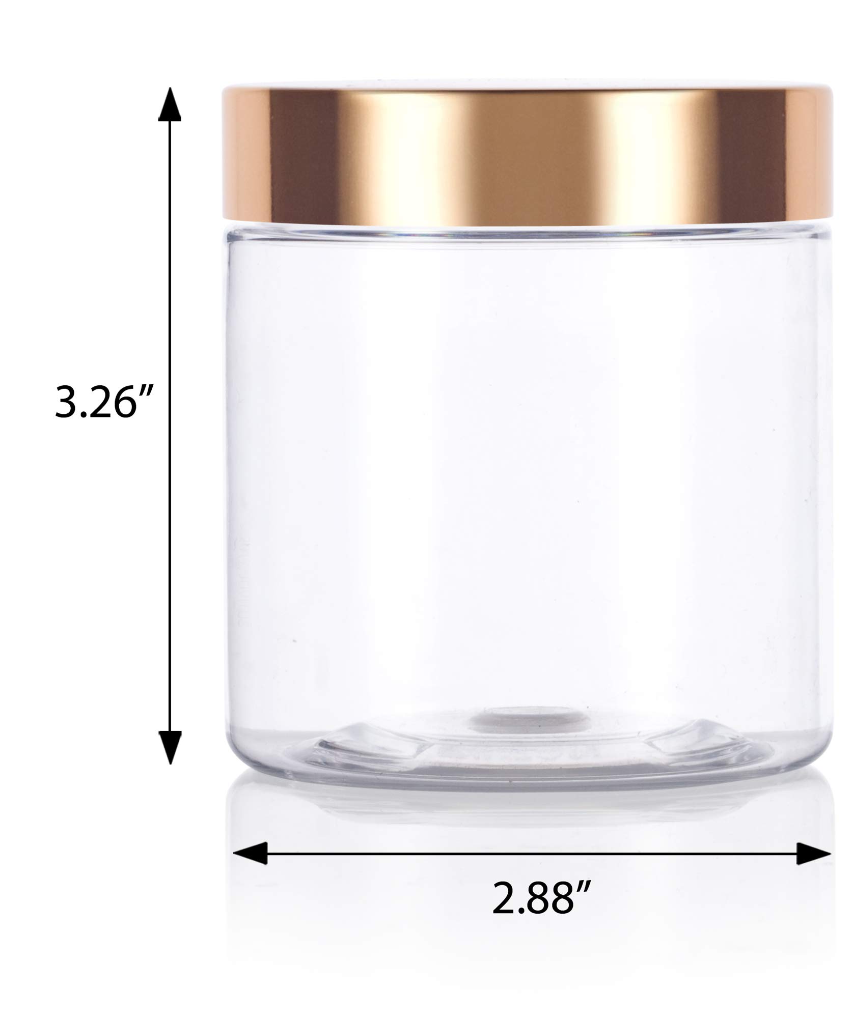 8 oz / 240 ml Clear PET Plastic Refillable Jar with Luxury Gold Metal Overshell Lid (6 Pack)