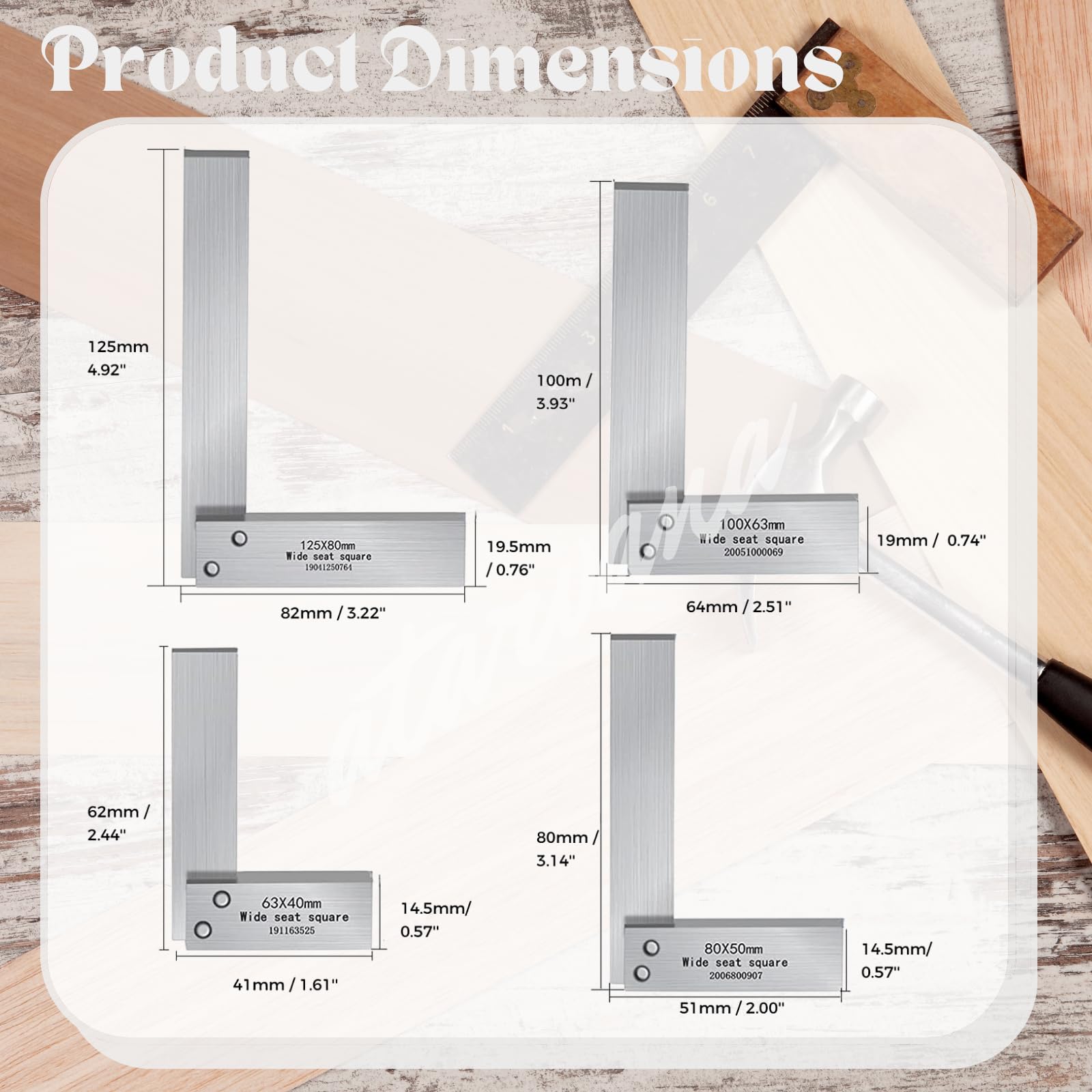 Machinist Square 5 Inch, Atarvana Mechanical Steel High 90 Degree Precision Square, Harden Carbon Steel Engineer Wide Base Square, L-Type Right Angle Ruler Tool for Woodworking