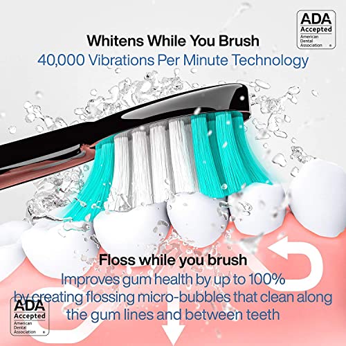 Aquasonic Black Series Ultra Whitening Toothbrush β ADA Accepted Power Toothbrush - 8 Brush Heads & Travel Case β 40,000 VPM Electric Motor & Wireless Charging - 4 Modes w Smart Timer