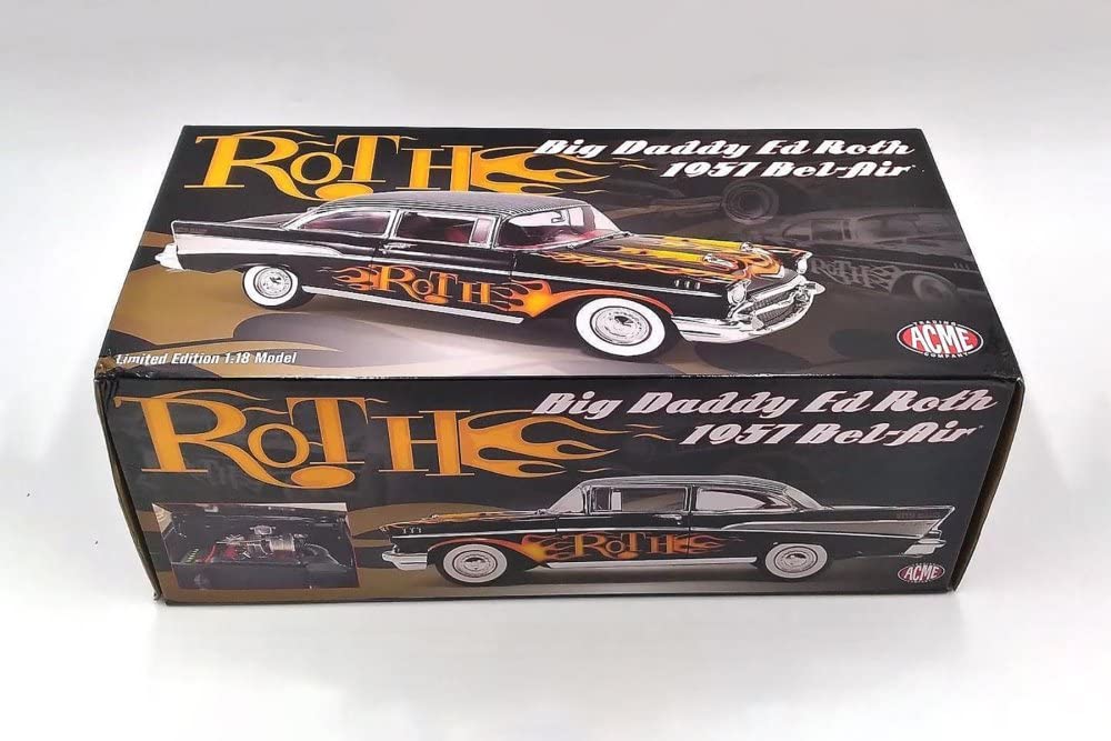 ModelToyCars 1957 Chevy Bel Air Hot Rod Big Daddy Ed Roth, Black - Acme A1807014-1/18 Scale Diecast Car