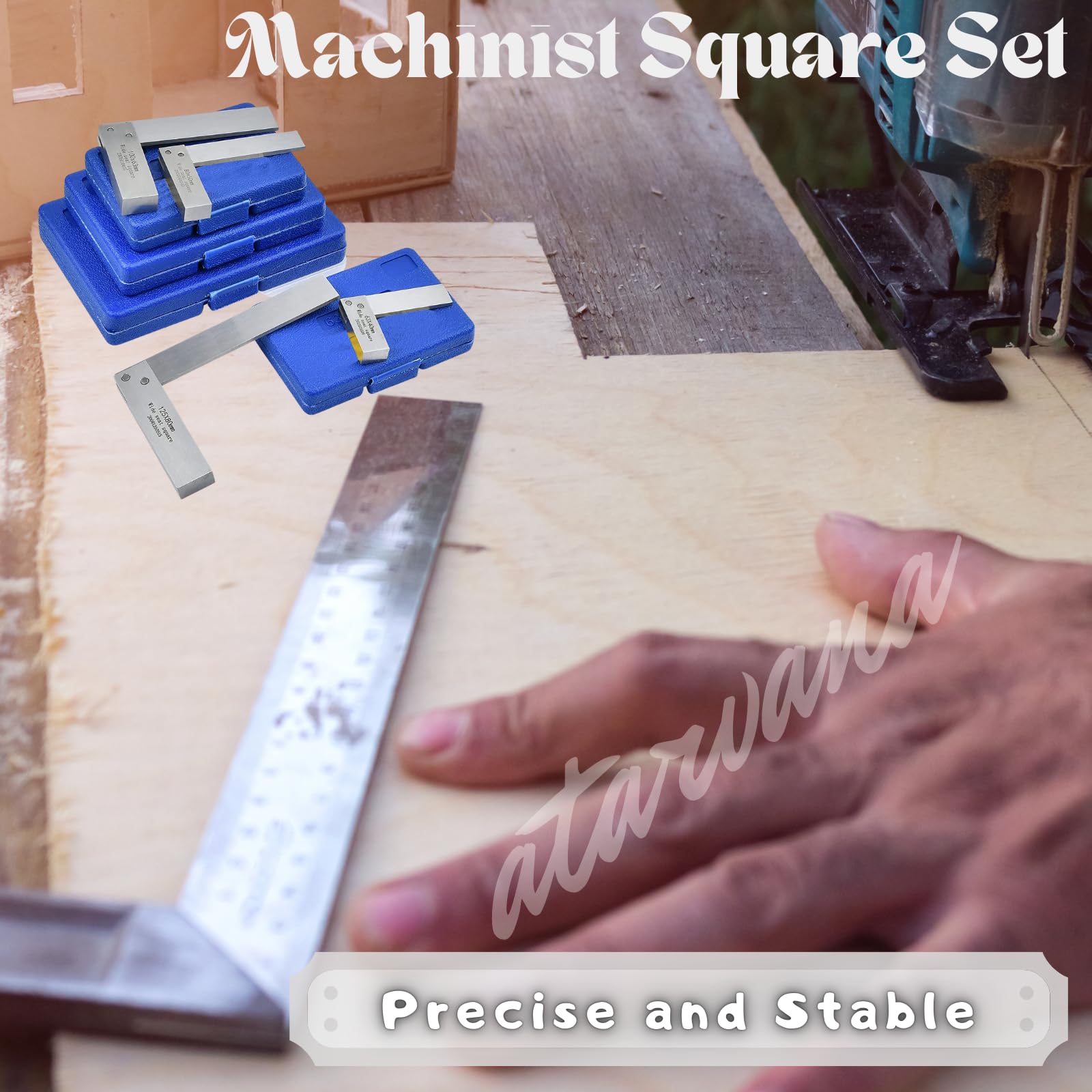 Machinist Square 5 Inch, Atarvana Mechanical Steel High 90 Degree Precision Square, Harden Carbon Steel Engineer Wide Base Square, L-Type Right Angle Ruler Tool for Woodworking