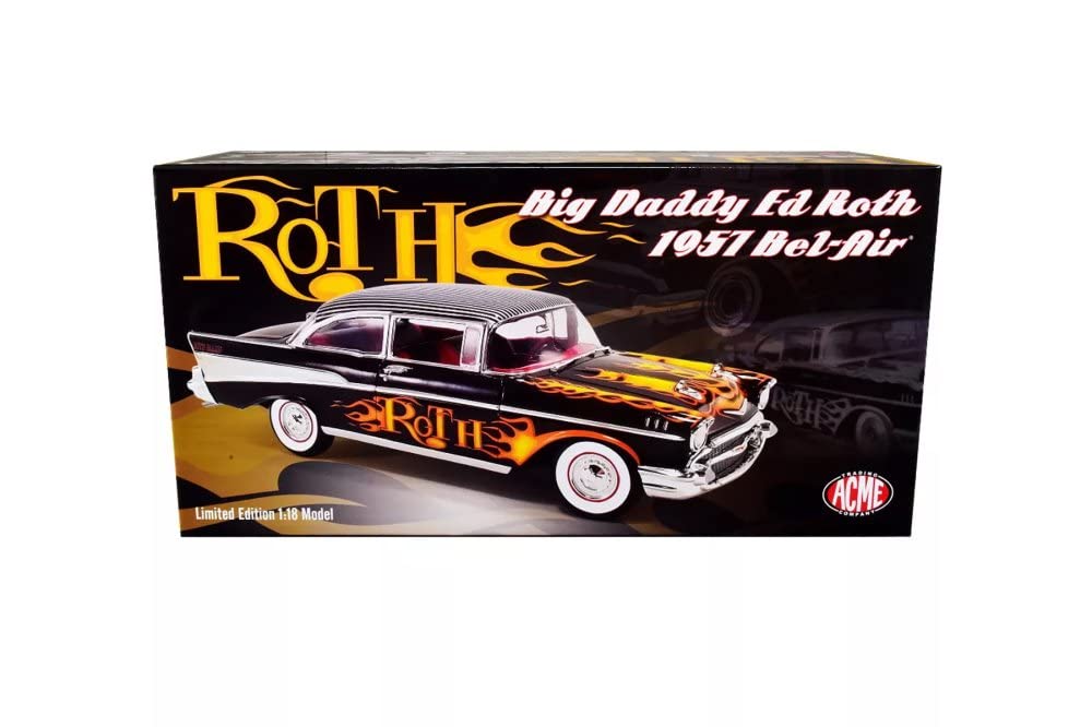 ModelToyCars 1957 Chevy Bel Air Hot Rod Big Daddy Ed Roth, Black - Acme A1807014-1/18 Scale Diecast Car