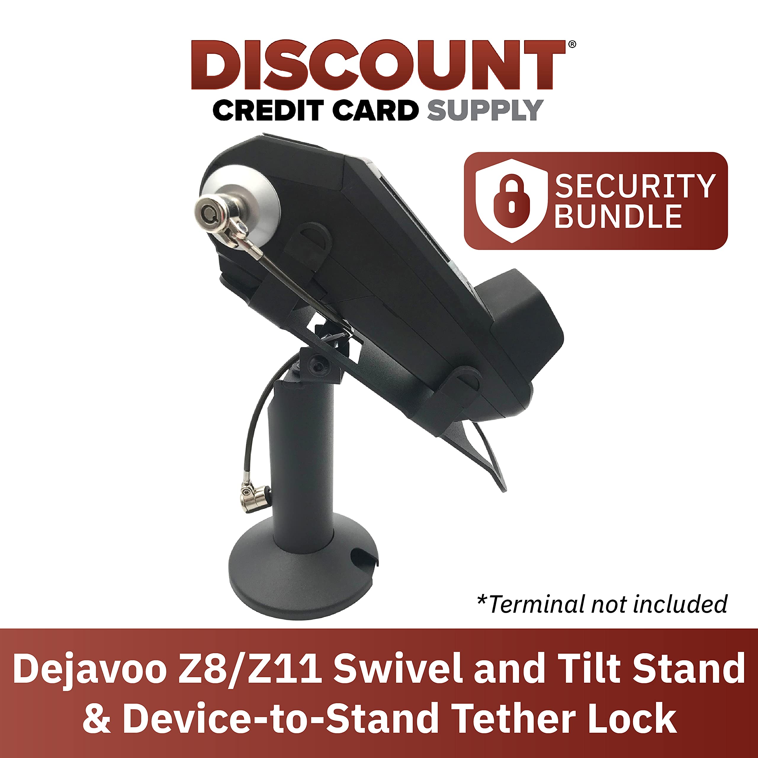 Discount Credit Card Supply DCCStands Dejavoo Z8/Z11 7" Swivel and Tilt Black Stand with Anti-Theft POS Device Terminal to Stand Security Tether Lock
