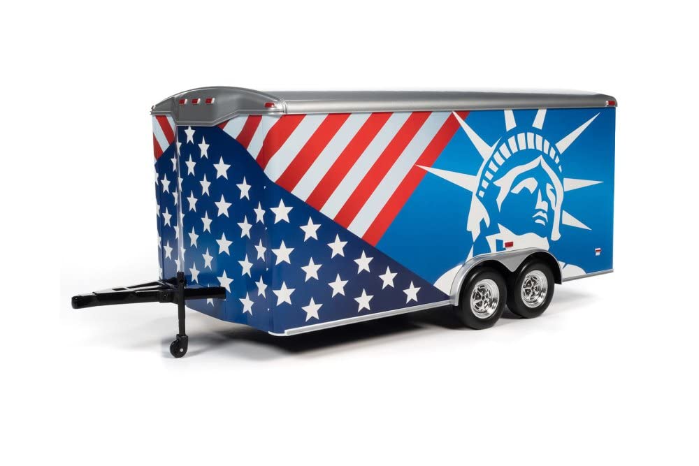 ModelToyCars Four Wheel Enclosed Trailer,Red,White and Blue Acme AMM1284 1/18 Scale Diecast Model Replica