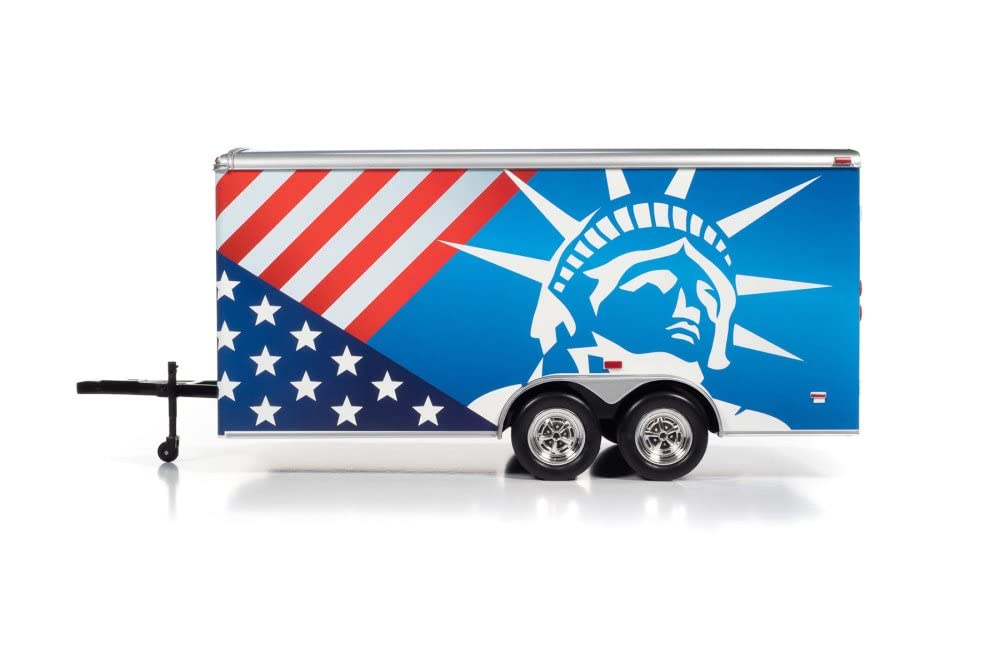 ModelToyCars Four Wheel Enclosed Trailer,Red,White and Blue Acme AMM1284 1/18 Scale Diecast Model Replica