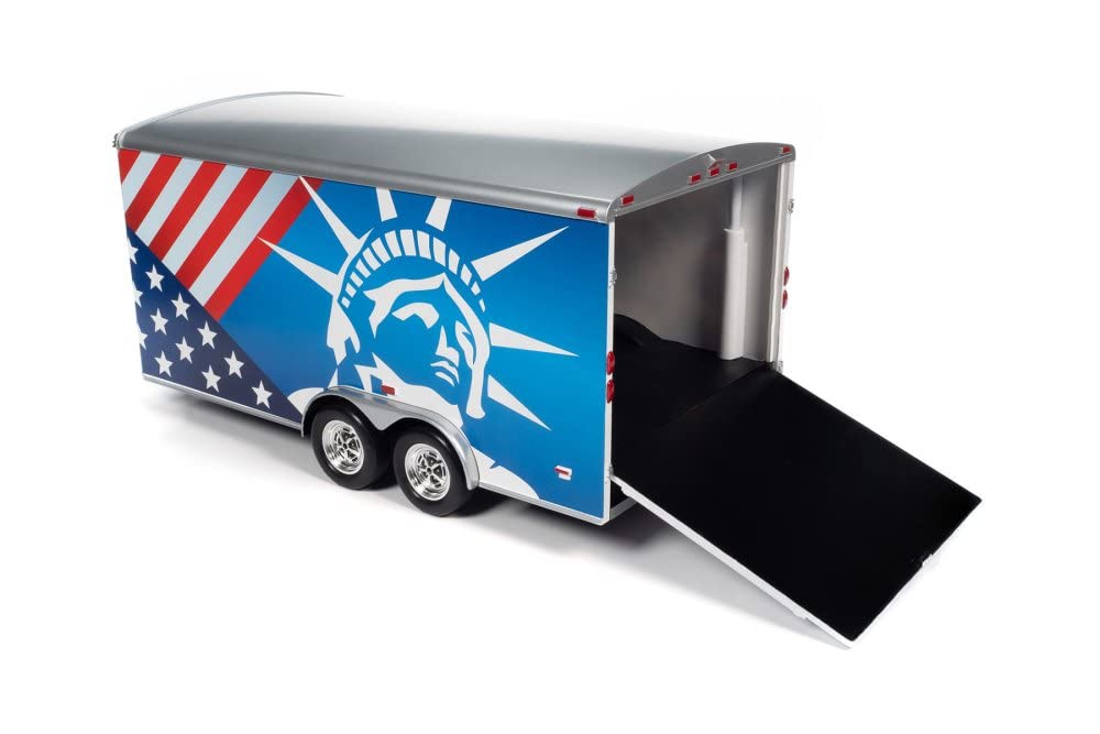 ModelToyCars Four Wheel Enclosed Trailer,Red,White and Blue Acme AMM1284 1/18 Scale Diecast Model Replica