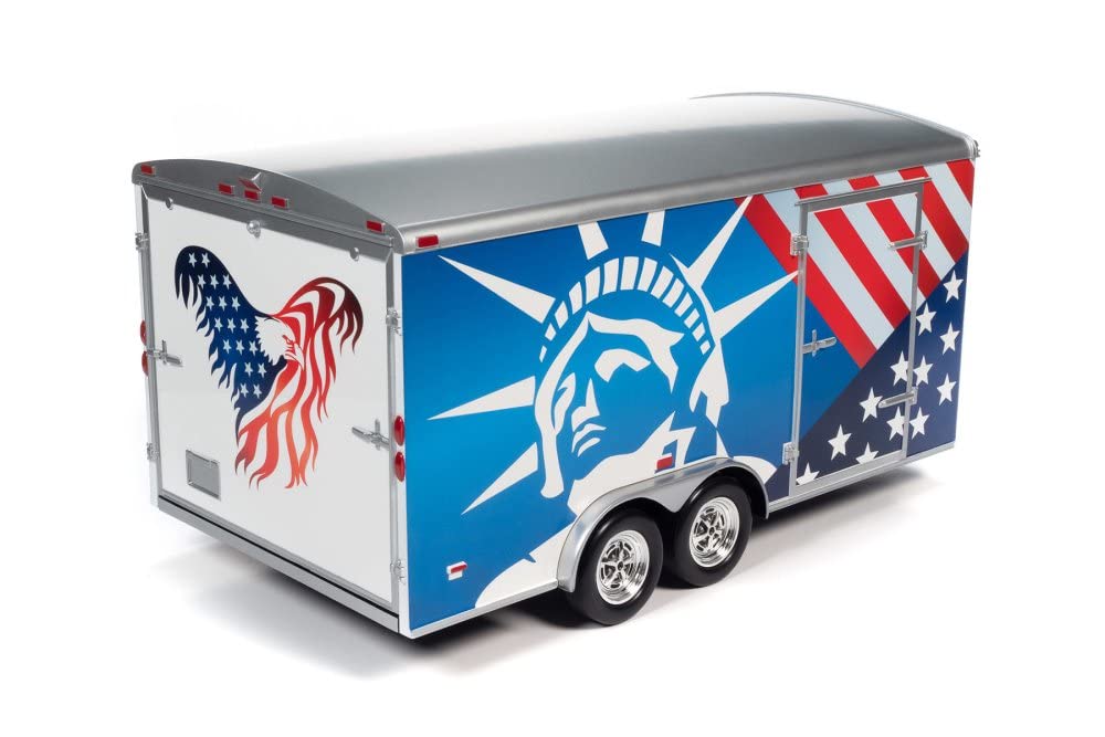 ModelToyCars Four Wheel Enclosed Trailer,Red,White and Blue Acme AMM1284 1/18 Scale Diecast Model Replica