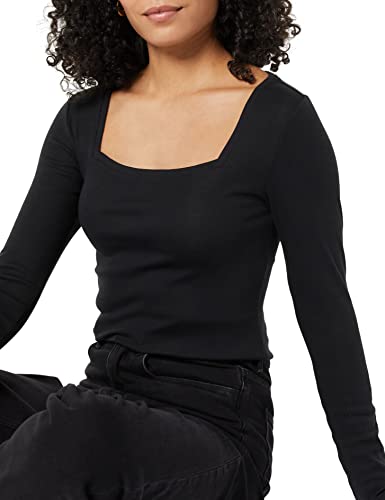 Amazon Essentials Women's Slim-Fit Long Sleeve Square Neck T-Shirt, Black, Small