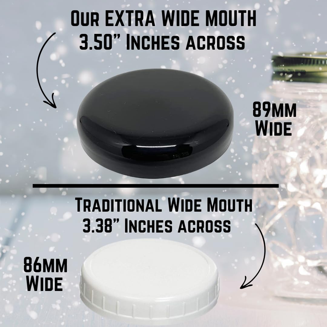 Mason Jars 32 oz Jars with Extra Wide Mouth Lids - Set of 2 Glass Storage Jars With Lids, BPA Free and Food Safe, Yogurt Jars With Lids, (2 Black Dome Plastic Lids)