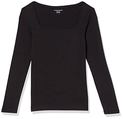 Amazon Essentials Women's Slim-Fit Long Sleeve Square Neck T-Shirt, Black, Small