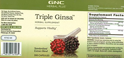 GNC Herbal Plus Triple Ginsa, 200 Capsules, Supports Vitality