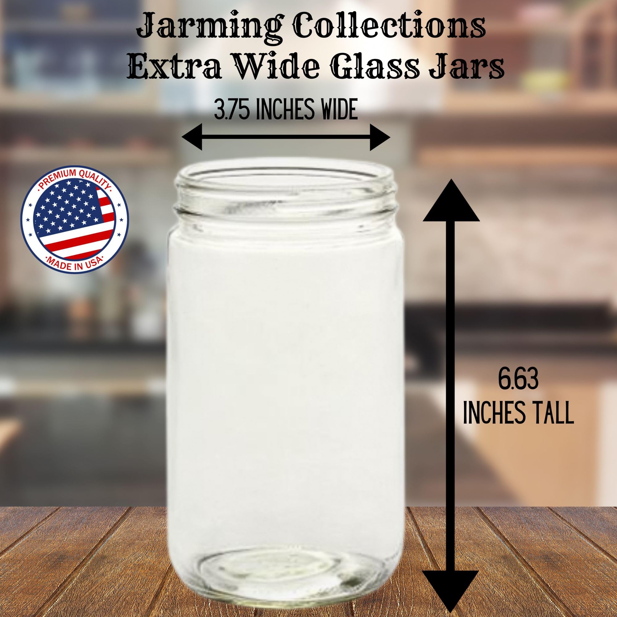 Mason Jars 32 oz Jars with Extra Wide Mouth Lids - Set of 2 Glass Storage Jars With Lids, BPA Free and Food Safe, Yogurt Jars With Lids, (2 Black Dome Plastic Lids)