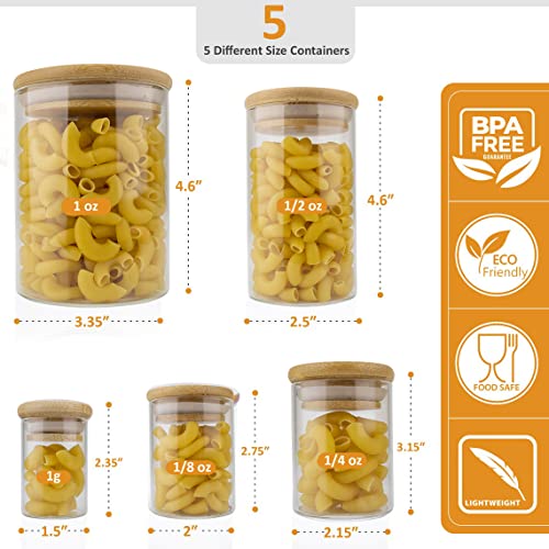 Sun and Moon 60ML Glass Food Storage Container and Decorative Engraved Air Tight Bamboo Lids Multi-Use Jar Herbs, Coffee, Tea, Sugar, Candy Apothecary Accessories for The Bedroom Kitchen Pantry