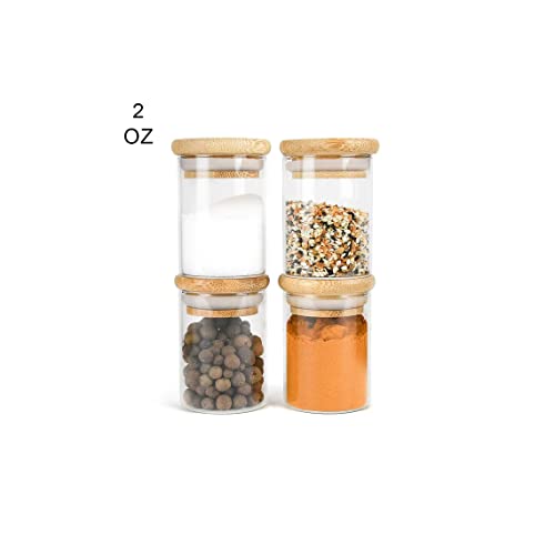 Sun and Moon 60ML Glass Food Storage Container and Decorative Engraved Air Tight Bamboo Lids Multi-Use Jar Herbs, Coffee, Tea, Sugar, Candy Apothecary Accessories for The Bedroom Kitchen Pantry