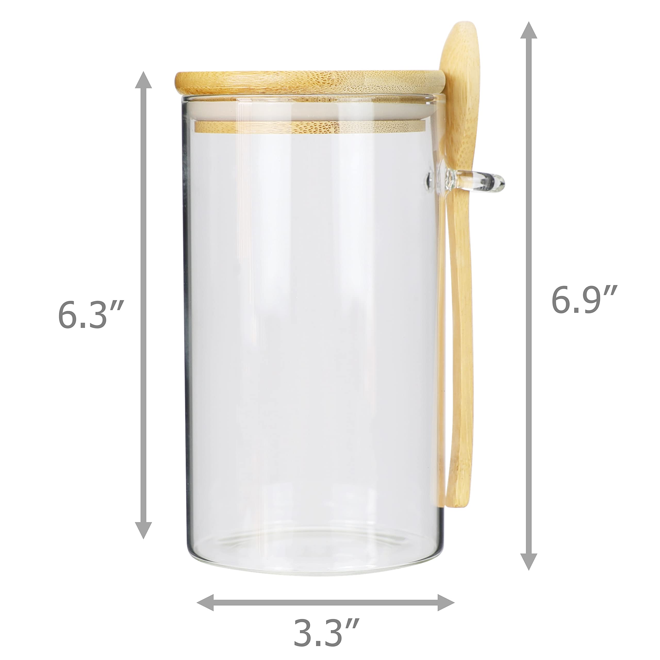 EIKS Glass Jars with Bamboo Lids and Spoon, Clear Airtight Canisters for Storing Sugar Coffee Bean Nuts Tea Salts (23oz)
