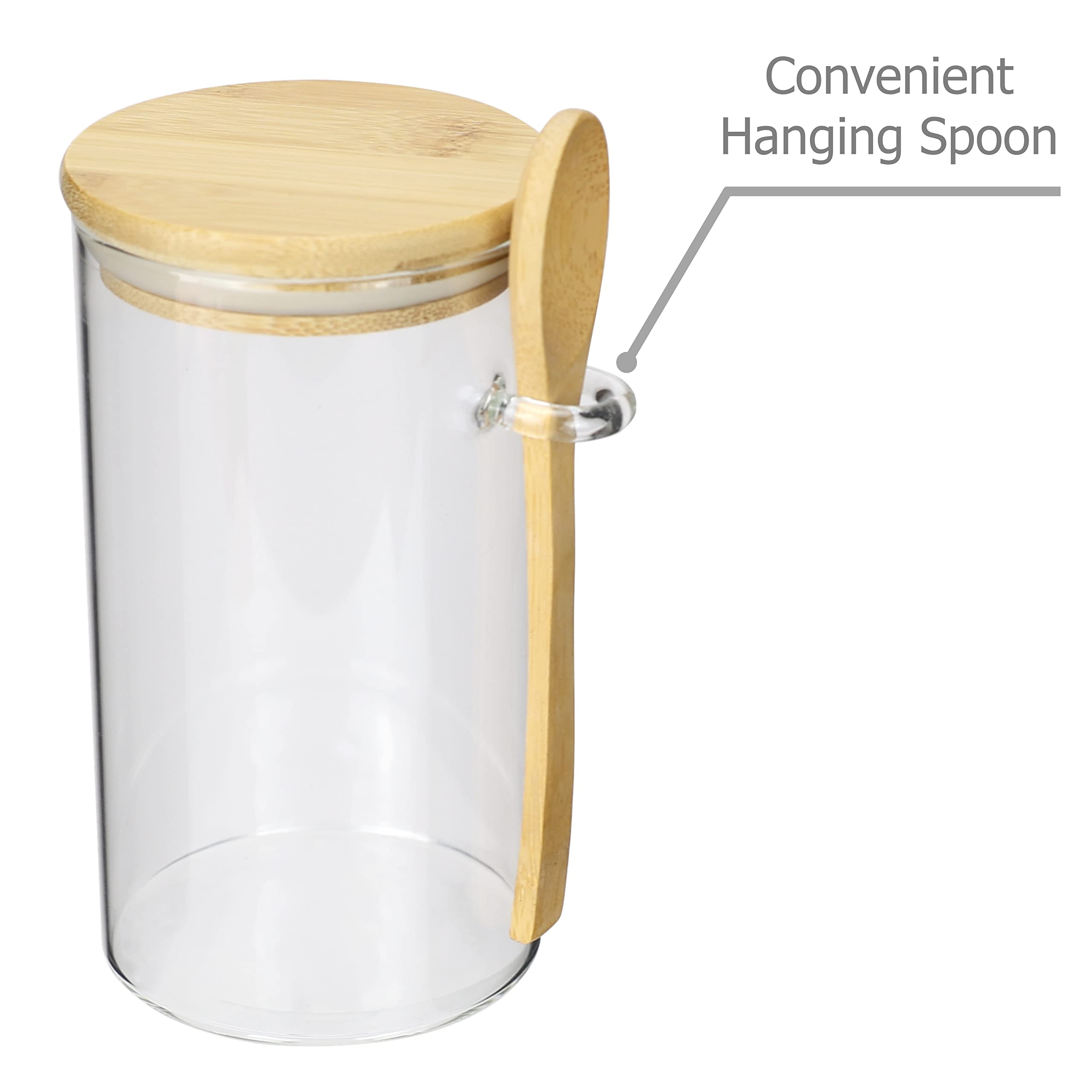 EIKS Glass Jars with Bamboo Lids and Spoon, Clear Airtight Canisters for Storing Sugar Coffee Bean Nuts Tea Salts (23oz)