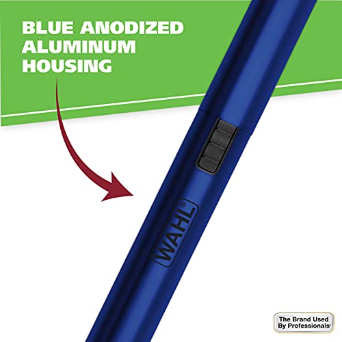 Wahl Lithium Pen Detail Trimmer with Interchangeable Heads for Nose, Ear, Neckline, Eyebrow, & Other Detailing β Rinseable Blades for Hygienic Grooming & Easy Cleaning β Blue β Model 5643-400