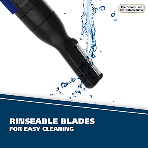 Wahl Lithium Pen Detail Trimmer with Interchangeable Heads for Nose, Ear, Neckline, Eyebrow, & Other Detailing β Rinseable Blades for Hygienic Grooming & Easy Cleaning β Blue β Model 5643-400
