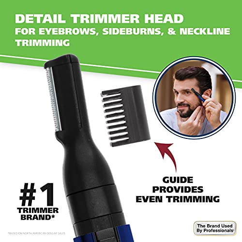 Wahl Lithium Pen Detail Trimmer with Interchangeable Heads for Nose, Ear, Neckline, Eyebrow, & Other Detailing β Rinseable Blades for Hygienic Grooming & Easy Cleaning β Blue β Model 5643-400