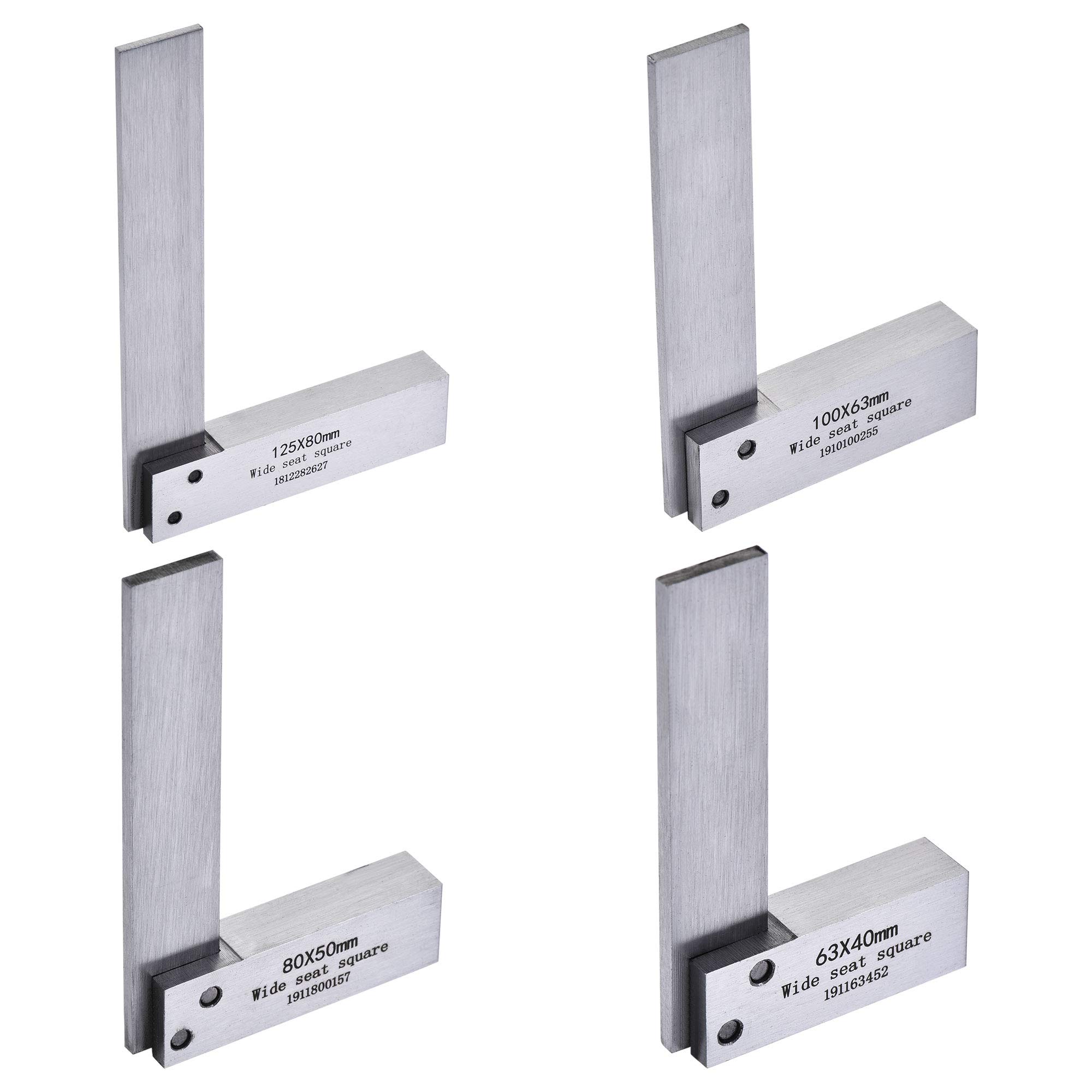 uxcell Machinist Square Set 2.5/3.15/4 / 5 Inch (63/80/100/125mm), Woodworking Try Square Wide Seat Solid Steel Squares, 4pcs in 1 Set