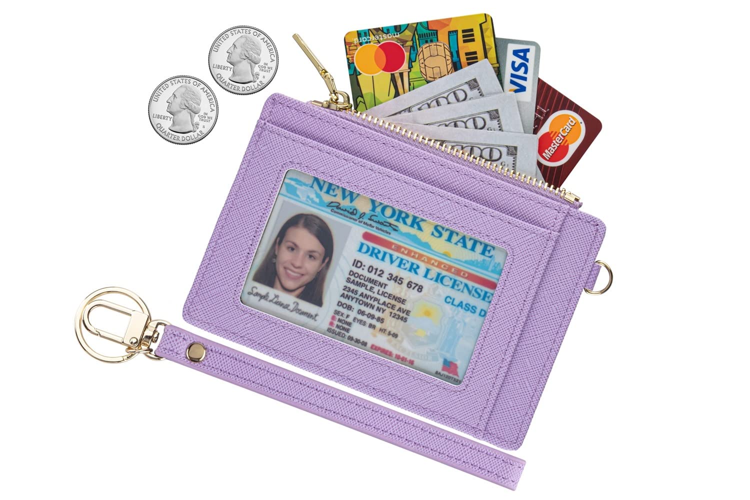 Wikavanli Women Slim Rfid Blocking Credit Card Case Holder Wristlet Zip ID Case Wallet Small Compact Leather Wallet Coin Purse with Keychain (Light Purple a)