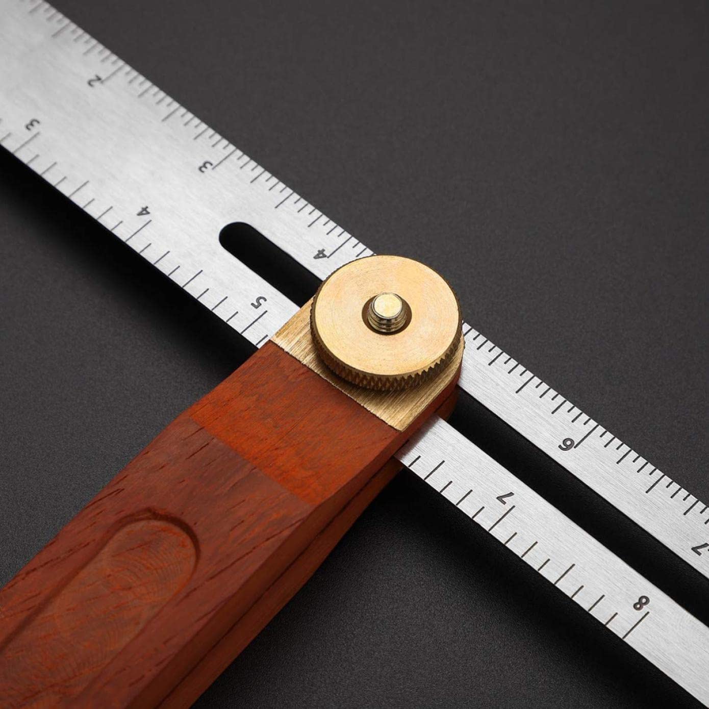 ESiiFuu 9inch Carpentry Square Try Square Adjustable Sliding Bevel Gauge Hardwood Handle Stainless Steel Blade for Craftsman Woodworking, Carpentry Square, Try Square, 9inch Carpentry Square