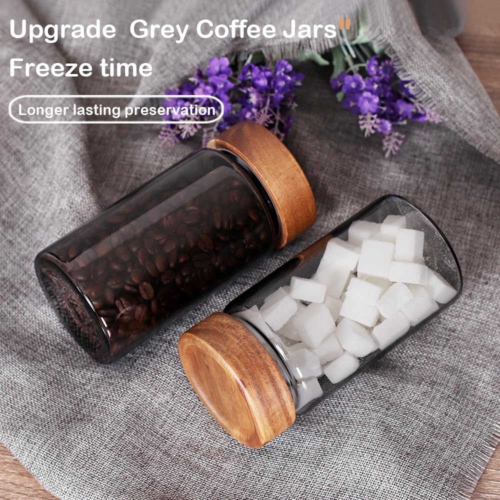 SAIOOL 6 Pcs Small Grey Glass Spice Jars with Label,High Sealing Threaded Mouth, 8.79oz /260ml*6,Empty Cylinder Spices Bottles,Storage Jars with Airtight Screw Lids,Retro Style