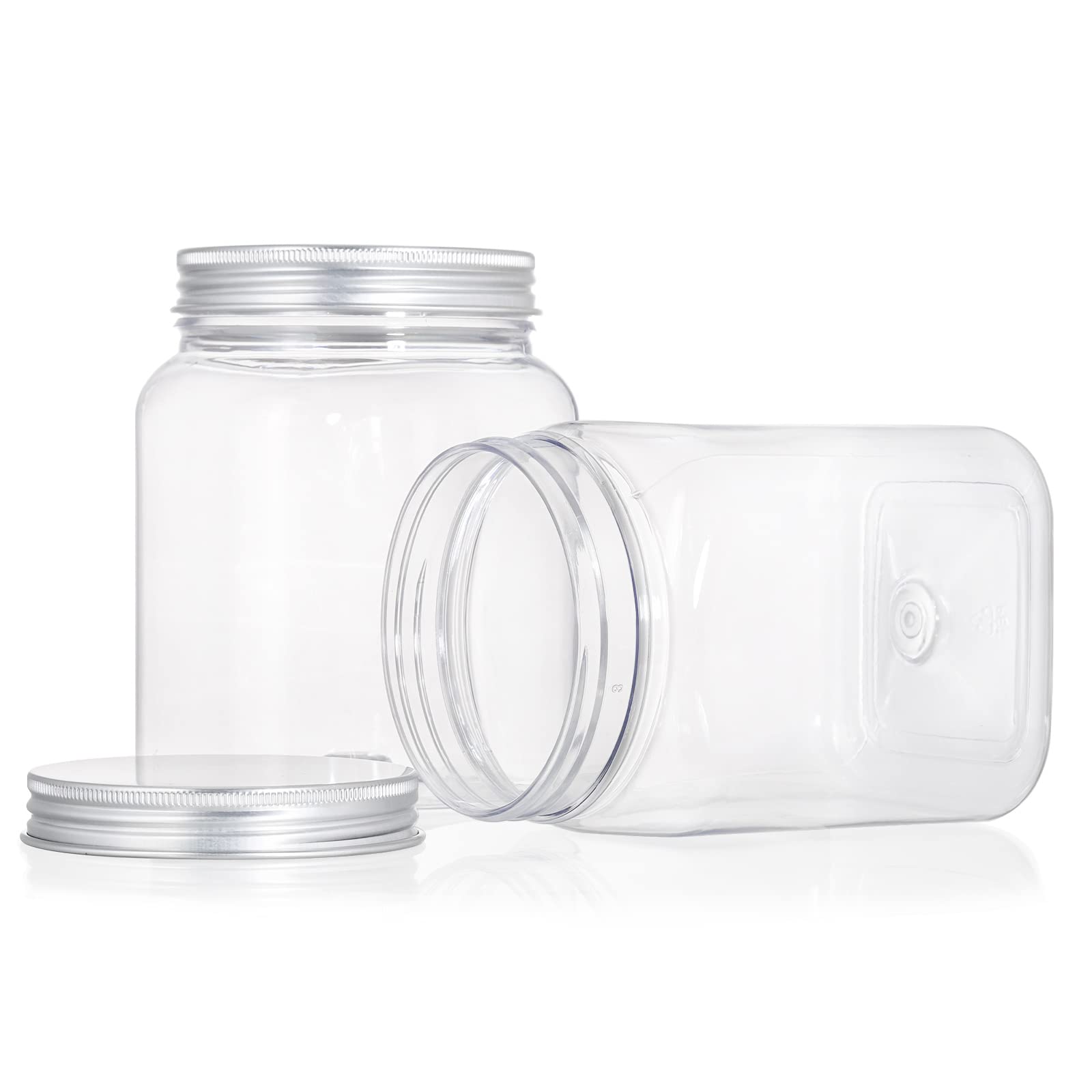 Bekith 12 Pack 24 Ounce Clear Plastic Jars Wide Mouth With Lids, Refillable Airtight Storage Containers for Kitchen & Household, Empty Plastic Jars Bottles for Food Storage