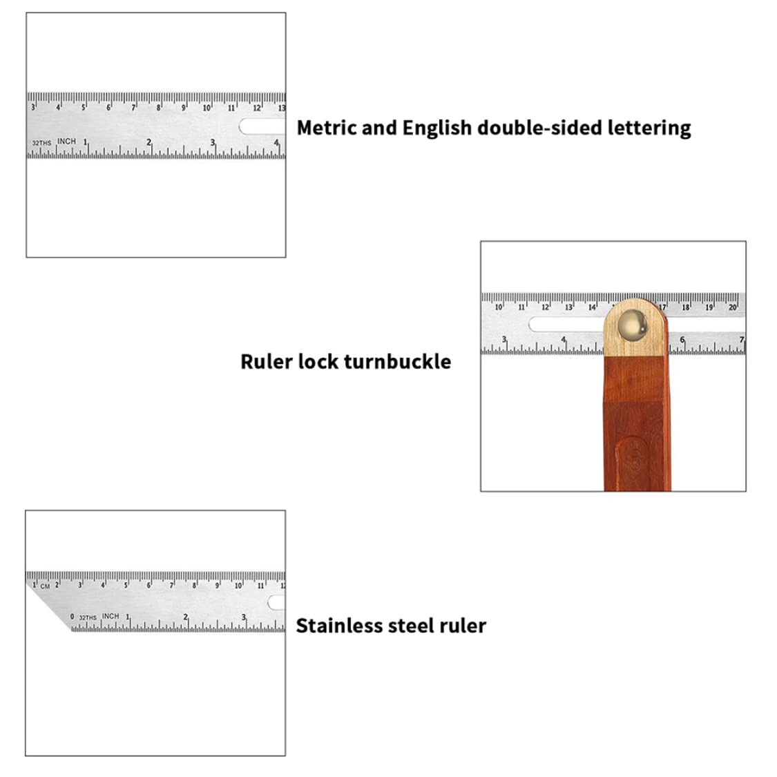ESiiFuu 9inch Carpentry Square Try Square Adjustable Sliding Bevel Gauge Hardwood Handle Stainless Steel Blade for Craftsman Woodworking, Carpentry Square, Try Square, 9inch Carpentry Square