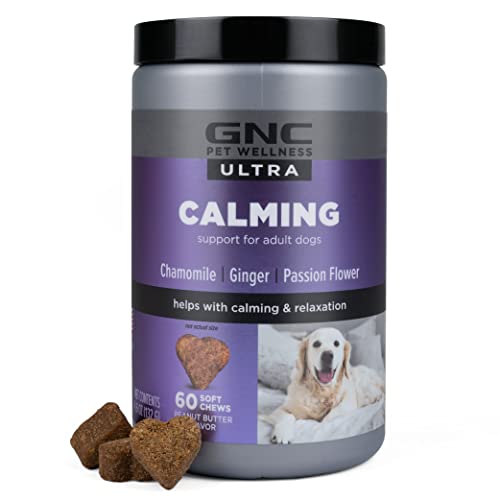 GNC Pets Ultra Calming Soft Chews, All Dogs, Peanut Butter Flavor. 15-oz Canister | Calming Dog Supplements | Calming Chews for Dogs in Peanut Butter Flavor, 60 Count