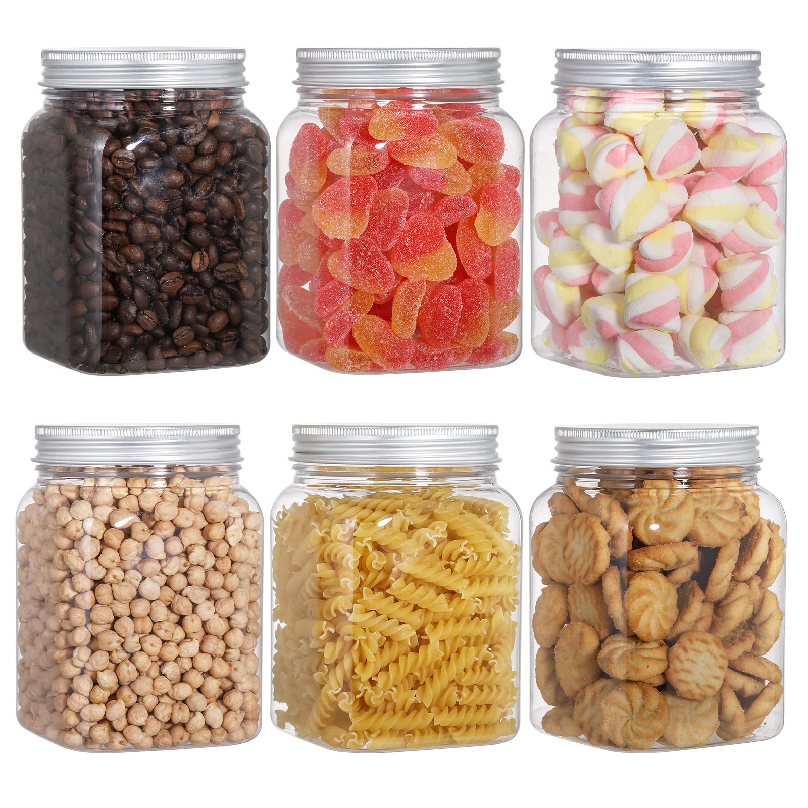 Bekith 12 Pack 24 Ounce Clear Plastic Jars Wide Mouth With Lids, Refillable Airtight Storage Containers for Kitchen & Household, Empty Plastic Jars Bottles for Food Storage
