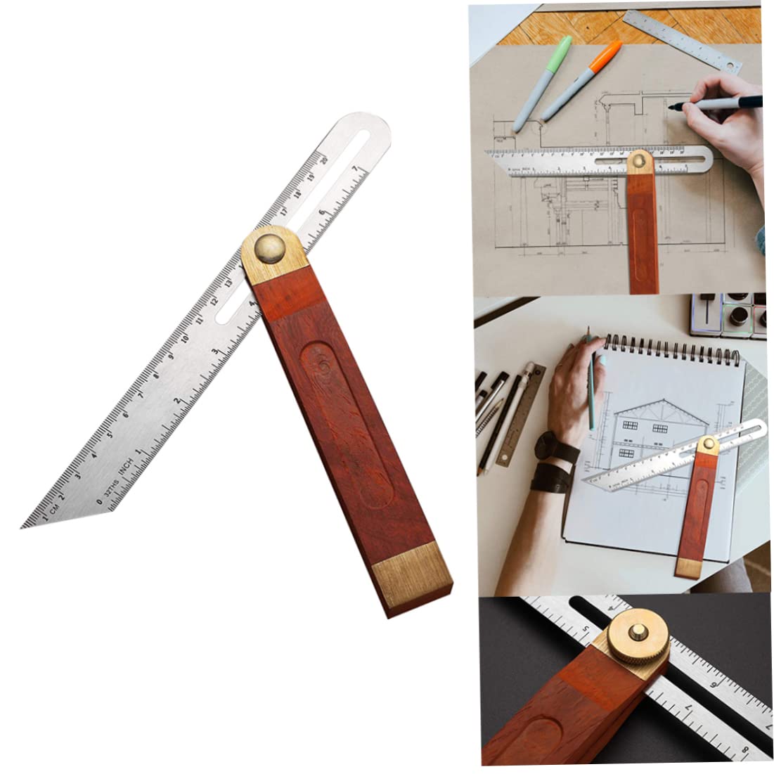 ESiiFuu 9inch Carpentry Square Try Square Adjustable Sliding Bevel Gauge Hardwood Handle Stainless Steel Blade for Craftsman Woodworking, Carpentry Square, Try Square, 9inch Carpentry Square