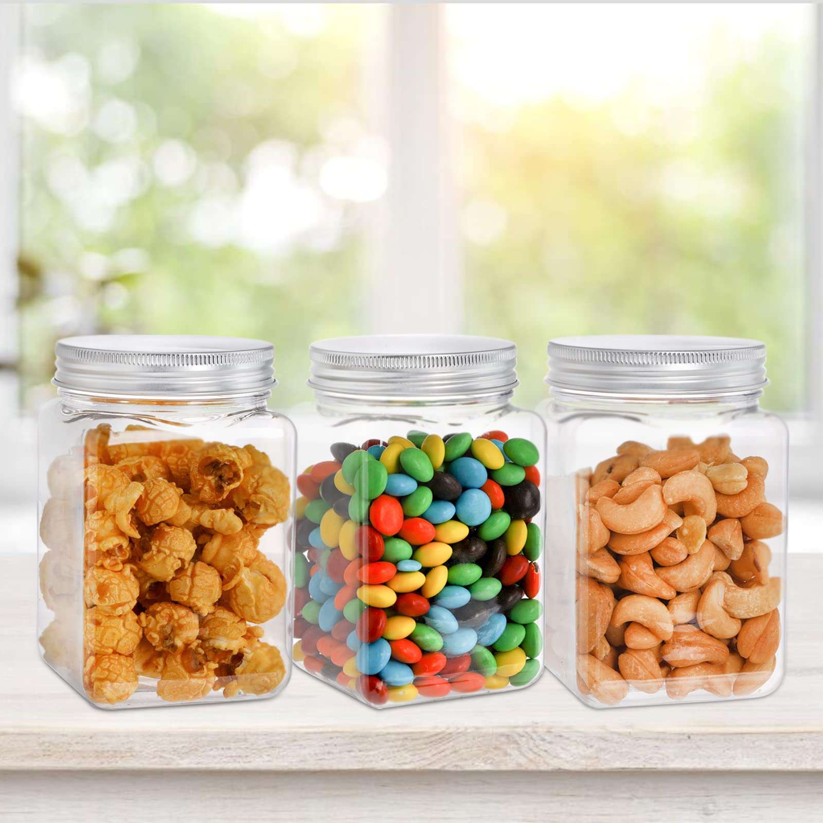 Bekith 12 Pack 24 Ounce Clear Plastic Jars Wide Mouth With Lids, Refillable Airtight Storage Containers for Kitchen & Household, Empty Plastic Jars Bottles for Food Storage