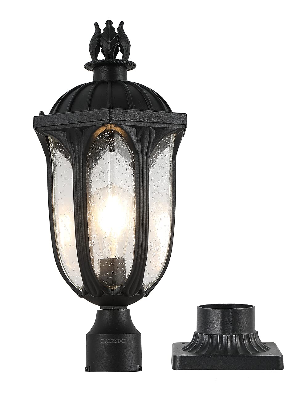 DALKSDCI Waterproof Post Light Fixtures Die-cast aluminum Exterior Post Light with Pier Mount Adapter, Champagne Hammered Glass Shade Outdoor Post Lanterns for House,Courtyard or Front Door,UL listed